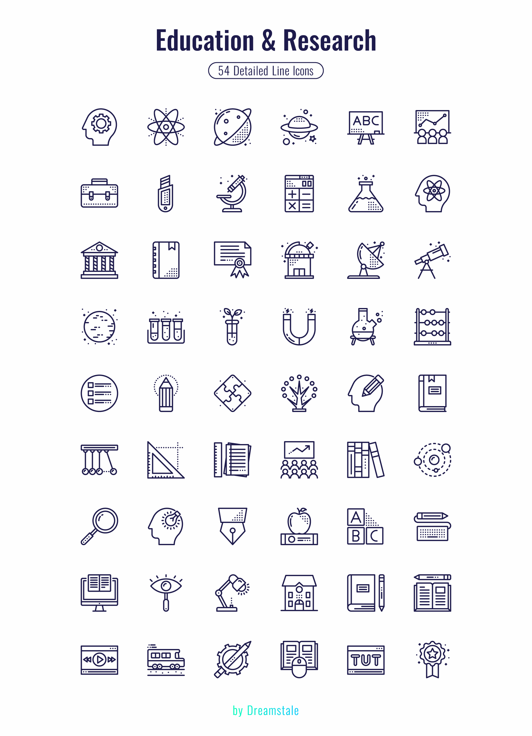 Education & Research Detailed Icons - Dreamstale