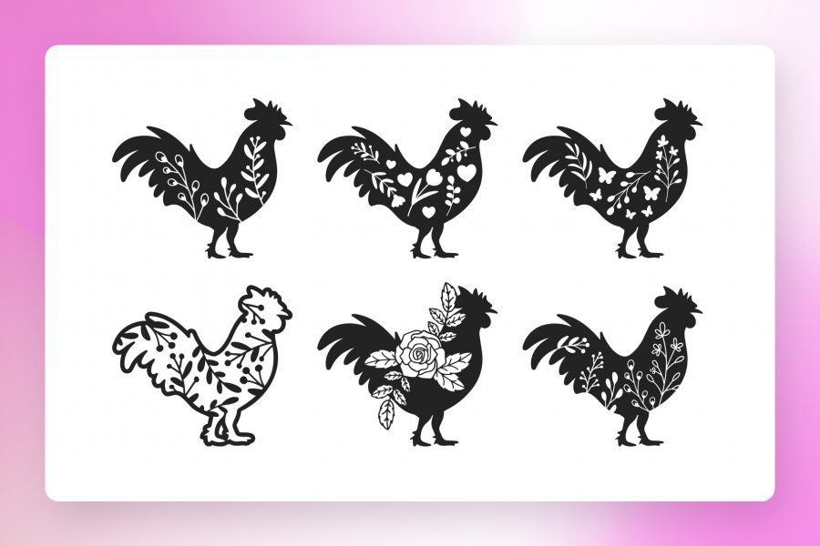 Floral Roosters SVG Clipart - Dreamstale
