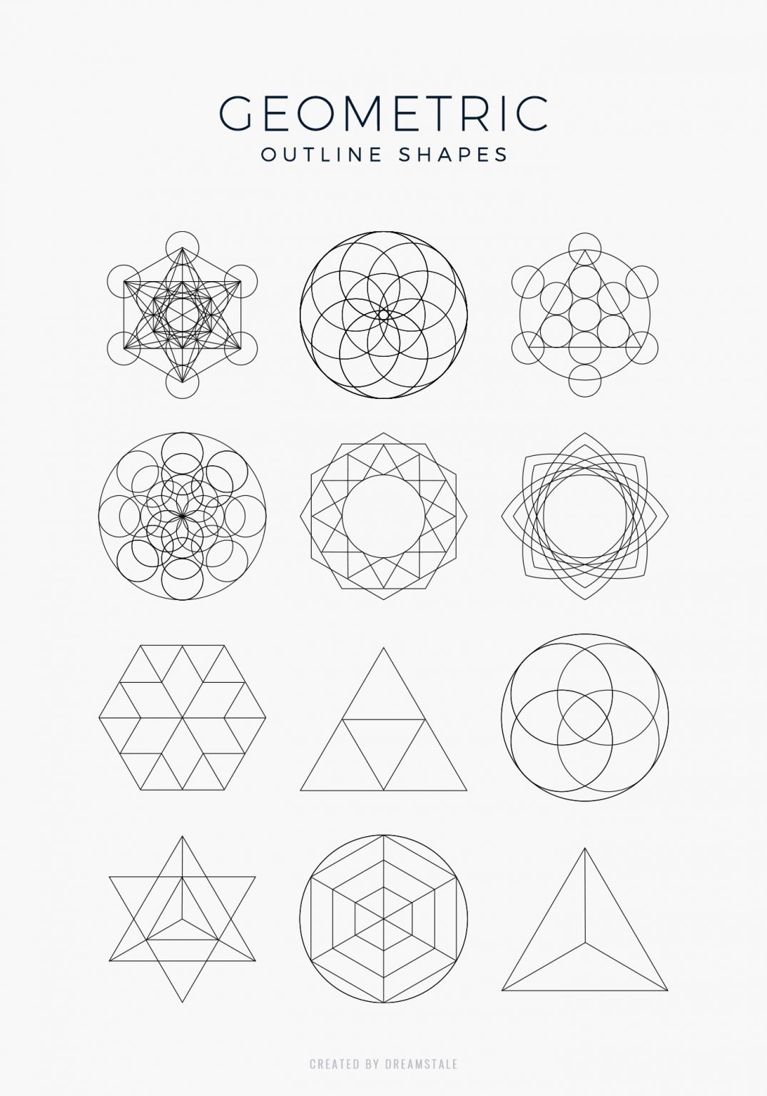 Geometric Outline Shapes Clipart Set - Dreamstale