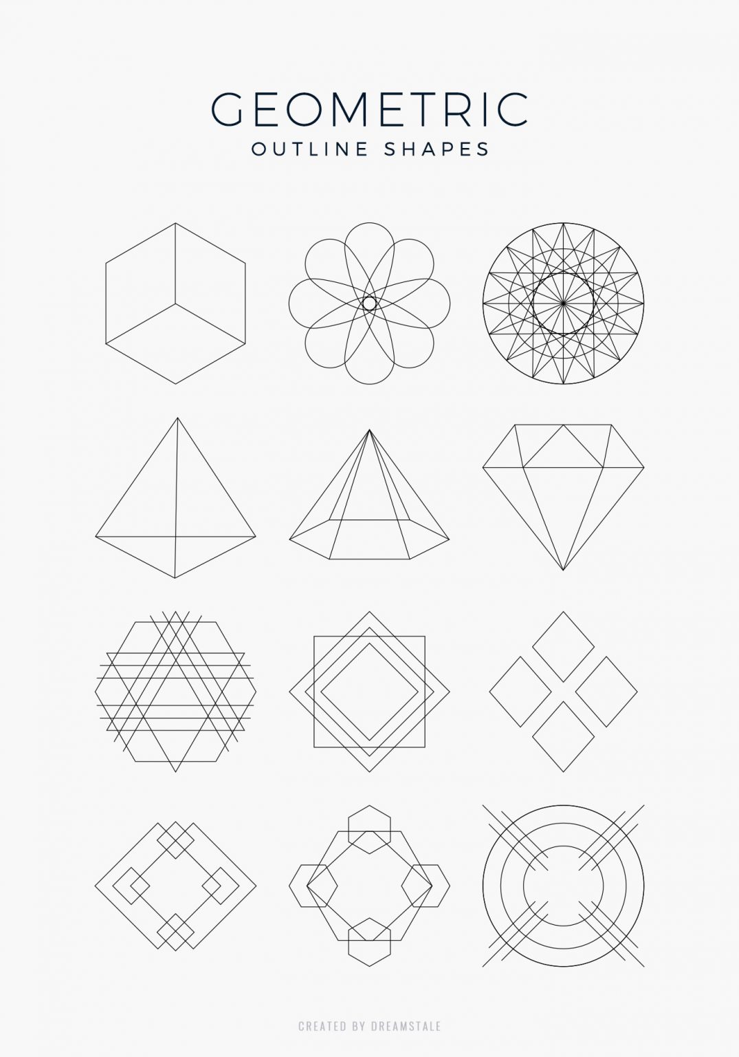 Geometric Outline Shapes Clipart Set - Dreamstale