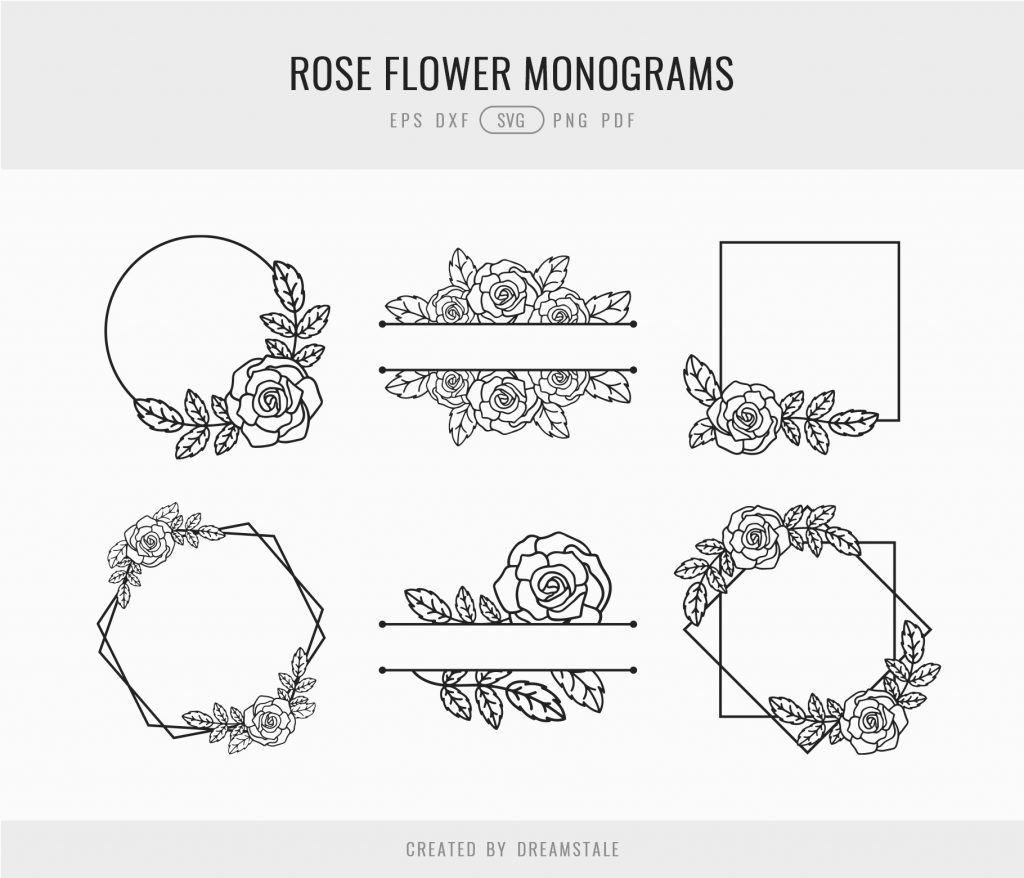 Rose Flower Split Monogram Frames - Dreamstale