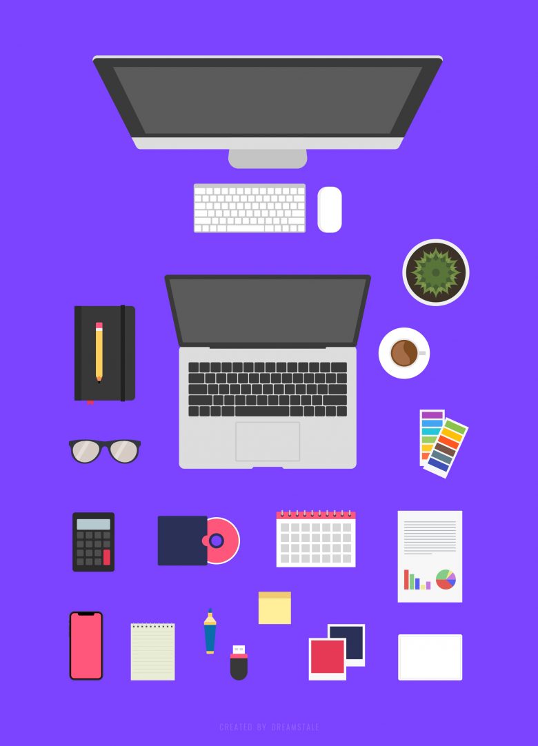 Desk Office Flat Vector Elements - Dreamstale