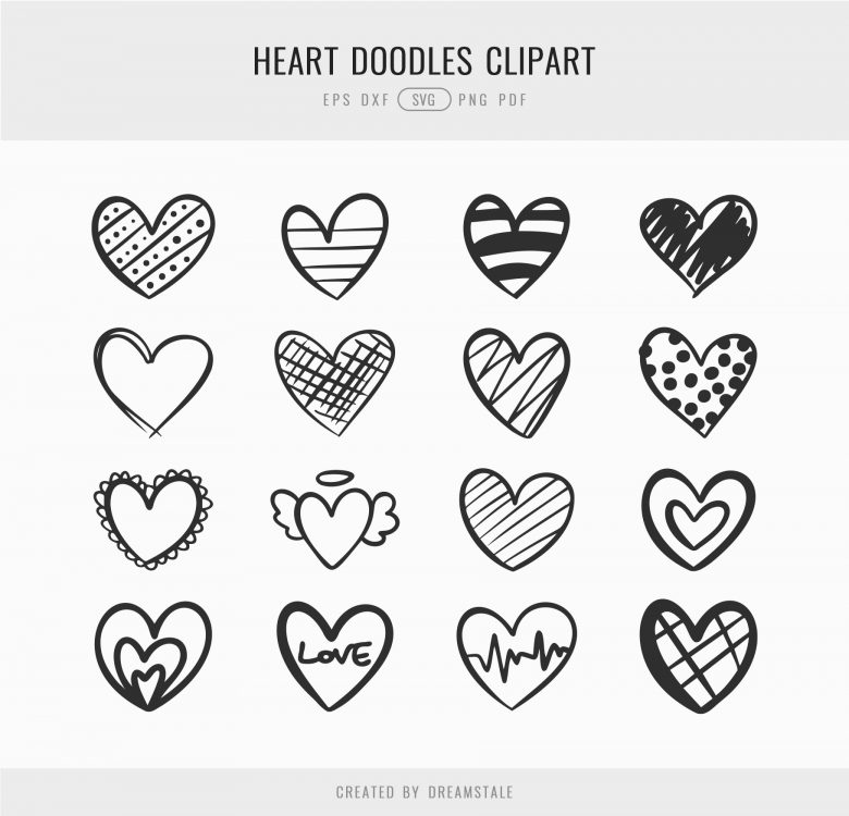 Hand Drawn Heart Doodles SVG Clipart - Dreamstale