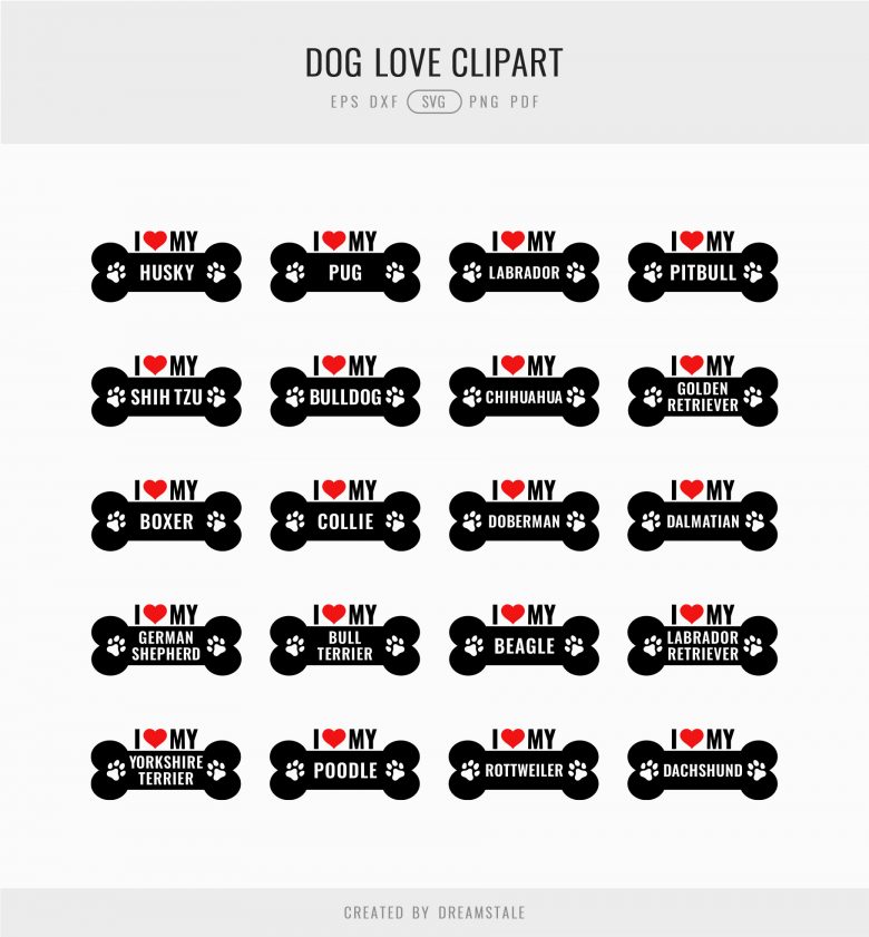 I Love My Dog Breed SVG Clipart Set - Dreamstale