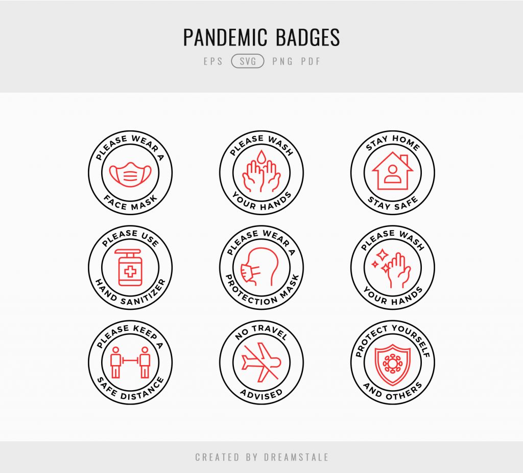 Pandemic Safety Outline Badges Clipart - Dreamstale