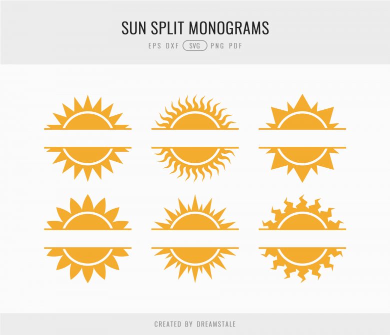 Sun Clipart Split Monograms - Dreamstale
