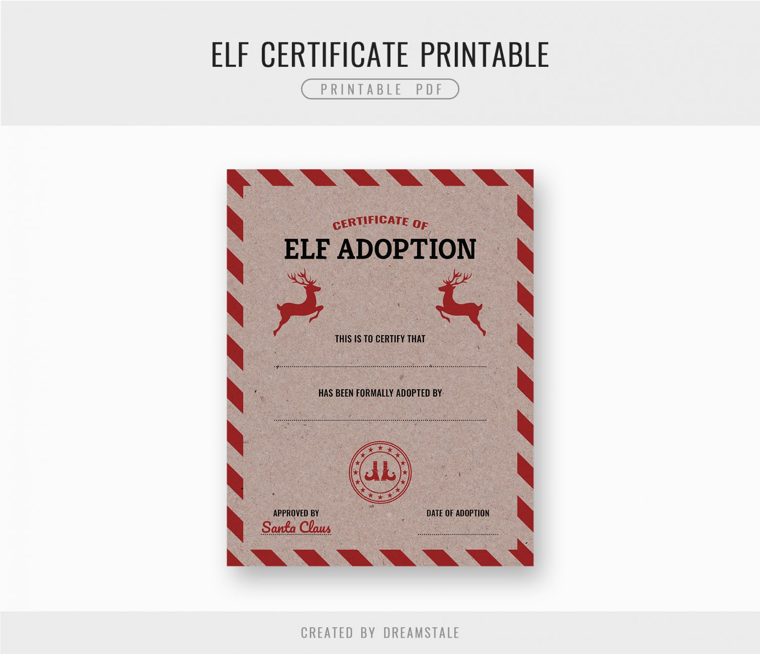 Elf Adoption Certificate 8.5x11 Printable Template - Dreamstale